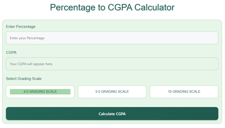 Percentage To CGPA Calculator - Best Grade Calculator